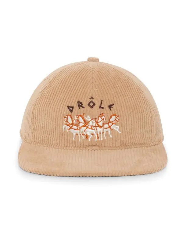 Drole De Monsieur Ribbed Cotton Baseball Cap With Horse Front Embroidery And Eyelet Detail - Beige