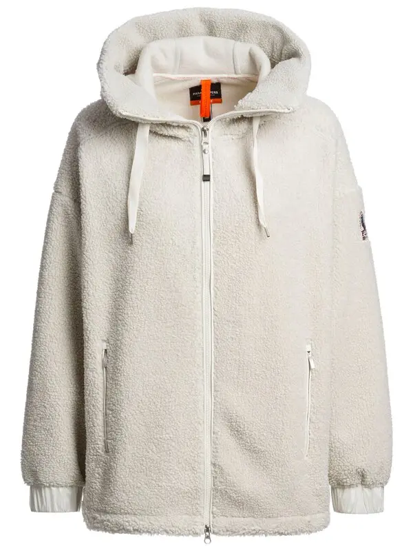 PARAJUMPERS Oversized Drawstring Hood Zip-front Sweatshirt With Elastic Cuffs - Bianco