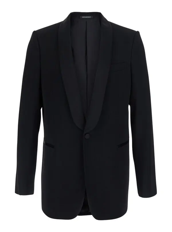Emporio Armani S Wool & Elastane Lapel Blazer With Side Pockets