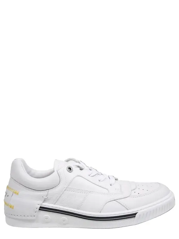 Fendi S Mini Logo Sneakers With Contrasting Yellow Stitching, Embossed Lettering & Perforated Toe - Bianco