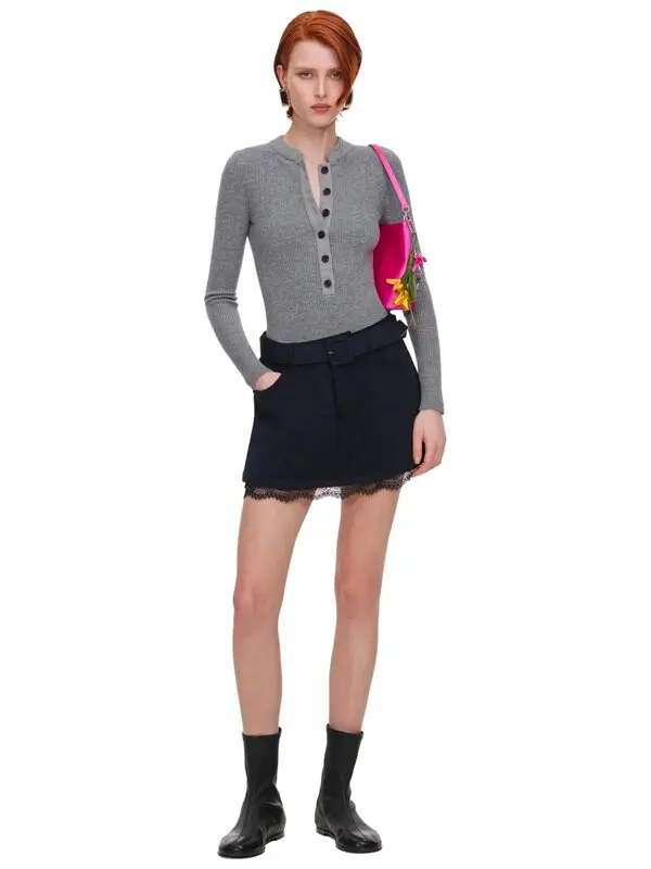 SELF-PORTRAIT Mini Wool-blend Shorts With Fly Zip And Removable Belt