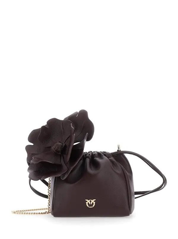 Pinko Mini Pouch Handbag With Embossed Floral Print And Top Zip - Bordeaux