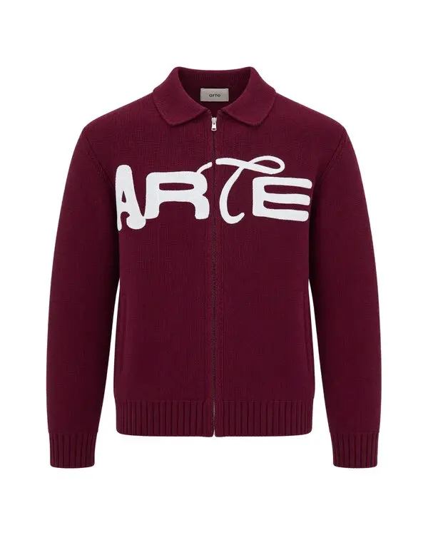 ARTE ANTWERP Logo Zip-up Cardigan - Bordeaux