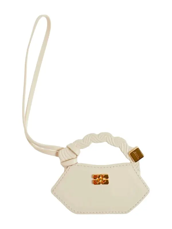 GANNI Leather Mini Pochette Keychain With Mirror - Bianco