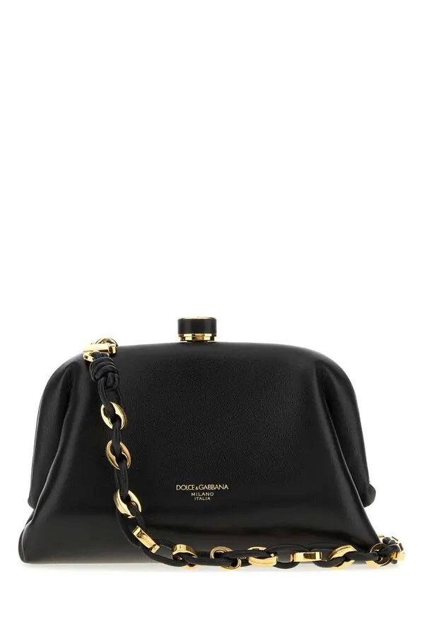 Dolce & Gabbana Mini Nappa Leather Grandma Clutch With Golden Metal Hardware - Black