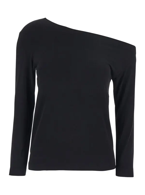 Norma Kamali Off-shoulder Asymmetrical Long-sleeve Top In Stretch Tech Fabric