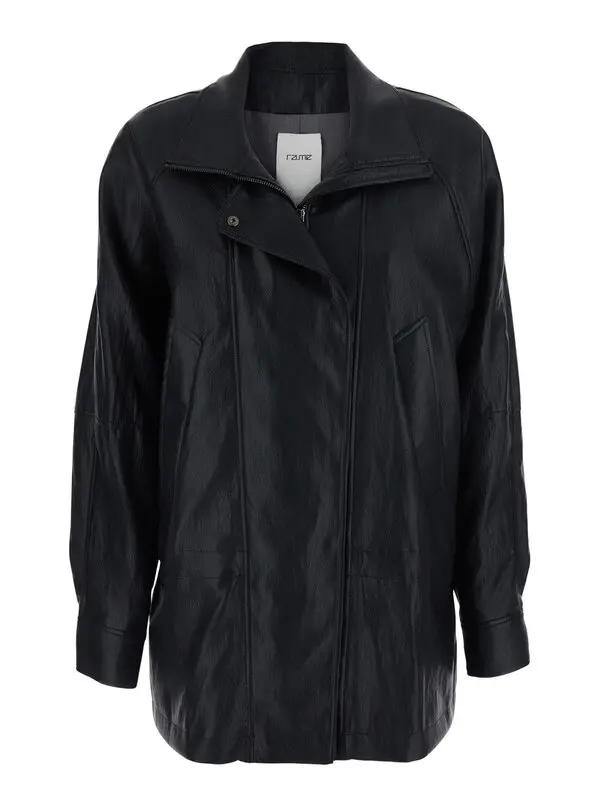 RAME Tech Fabric Blazer Jacket With Shirt Collar And Button Front