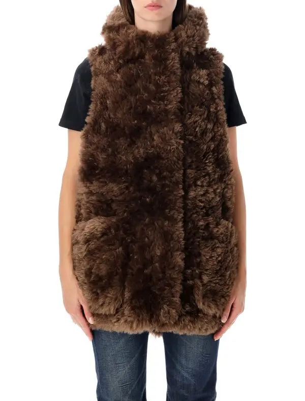 URBANCODE Faux Fur Hooded Longline Vest - Marrone