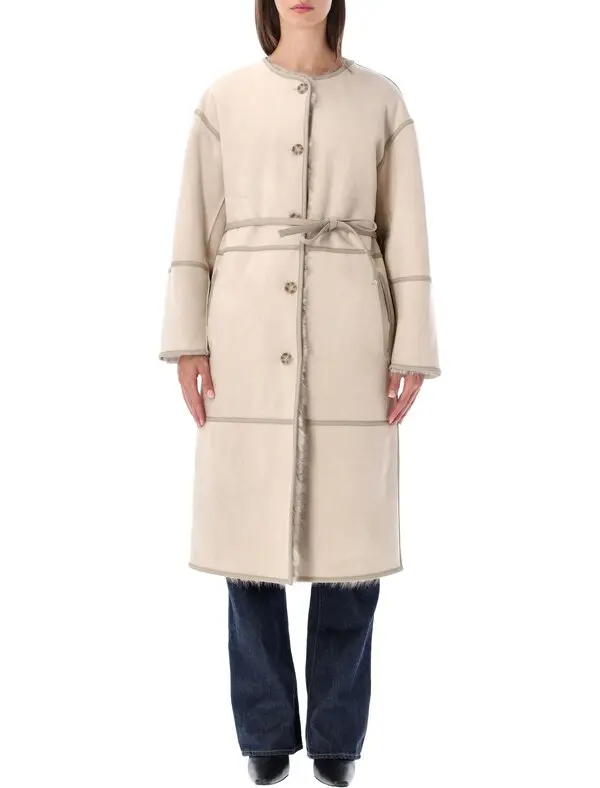 URBANCODE Belted Faux Fur Trim Coat - Grigio