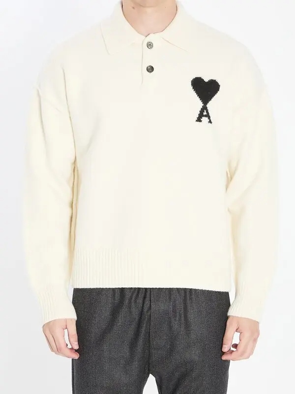 AMI Paris Polo Sweater With Contrasted Mini Heart Logo