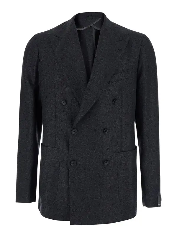 Tagliatore Double-breasted Wool Blazer Jacket For With Peak Revers And Front Pin - Grey