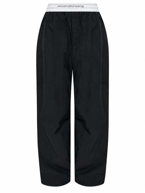 Alexander Wang Logo Cotton Trousers With Elastic Waistband, Wide-leg & Pleated Front