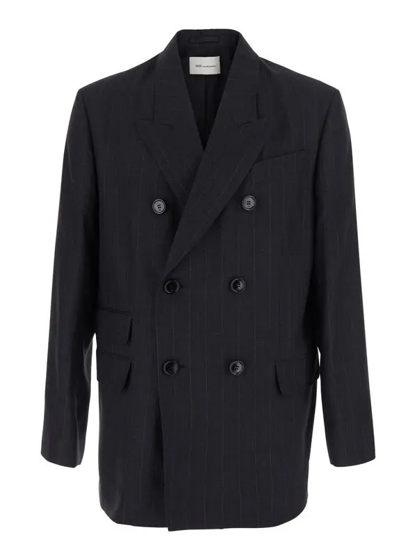 AMI Paris Double-breasted Boxy Fit Blazer With Notched Collar