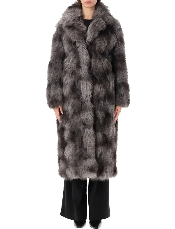 SWORD 6644 Long Faux Fur Coat - Grigio