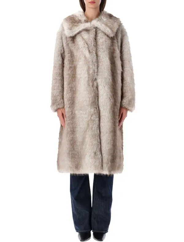 SWORD 6644 Long Faux Fur Coat - Pearl