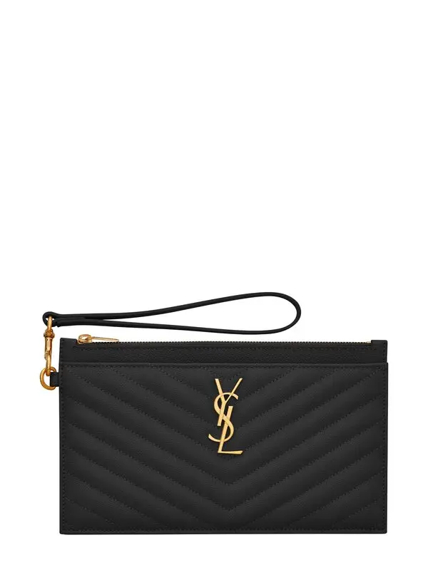 Saint Laurent Mini Leather Card Case Wallet With Zip Closure - Nero