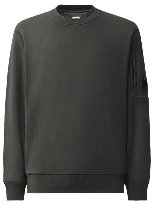 C.P. COMPANY Ribbed Cotton Crewneck Sweater With Back Embroidered Logo And Lens Pocket - Grigio