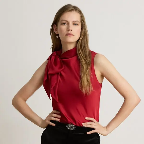 Ralph Lauren Tie-neck Charmeuse Sleeveless Blouse