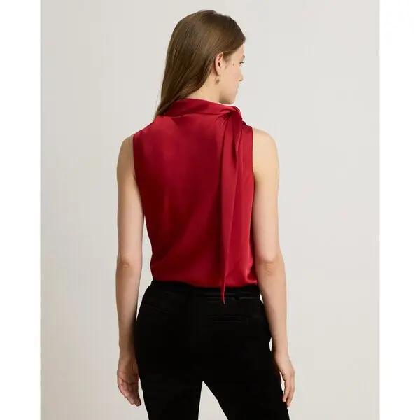 Ralph Lauren Tie-neck Charmeuse Sleeveless Blouse
