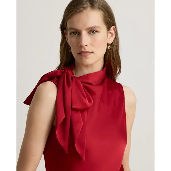 Ralph Lauren Tie-neck Charmeuse Sleeveless Blouse