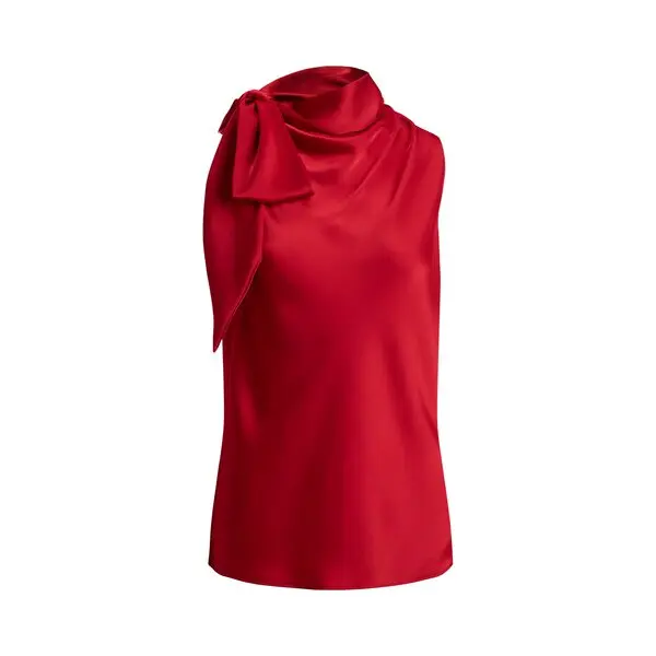 Ralph Lauren Tie-neck Charmeuse Sleeveless Blouse