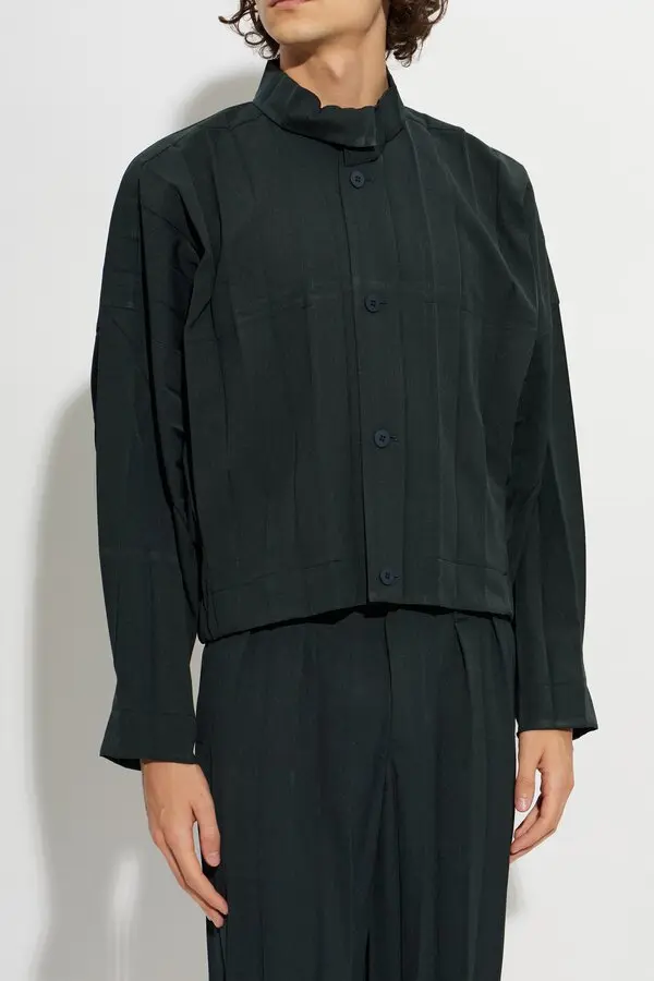 Issey Miyake Pleated Jacket With A Stand-up Collar