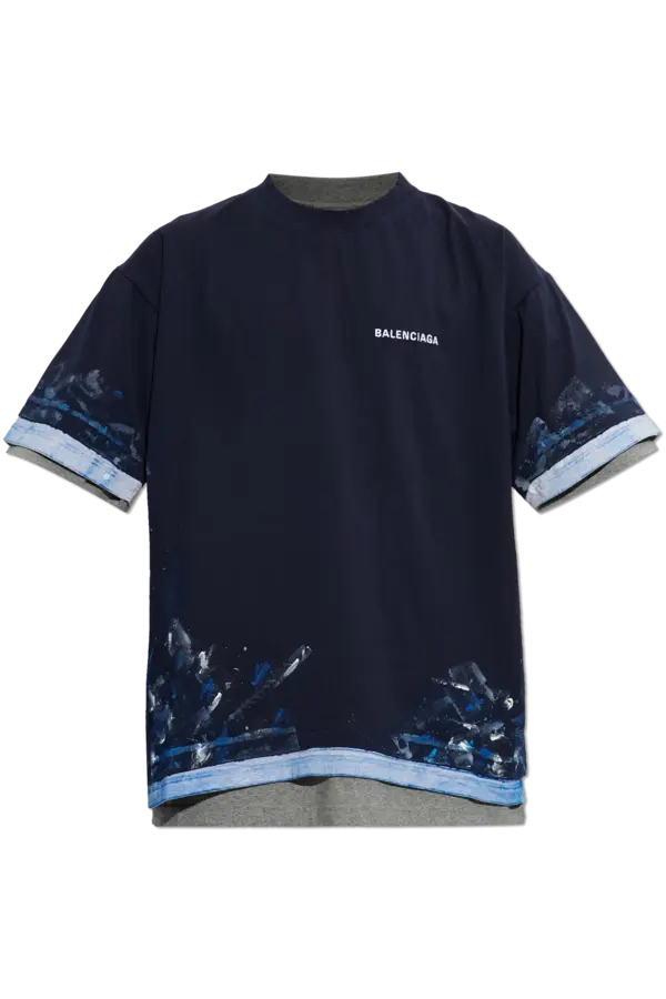 Balenciaga T-shirt With Embroidered Logo - Navy Blue
