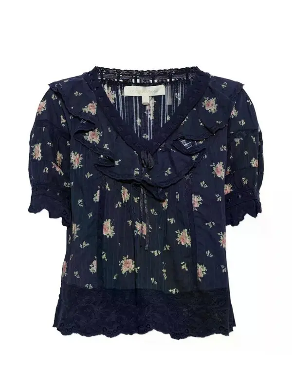 LoveShackFancy Romilly Floral-print Ruffled Blouse - Ink Wash