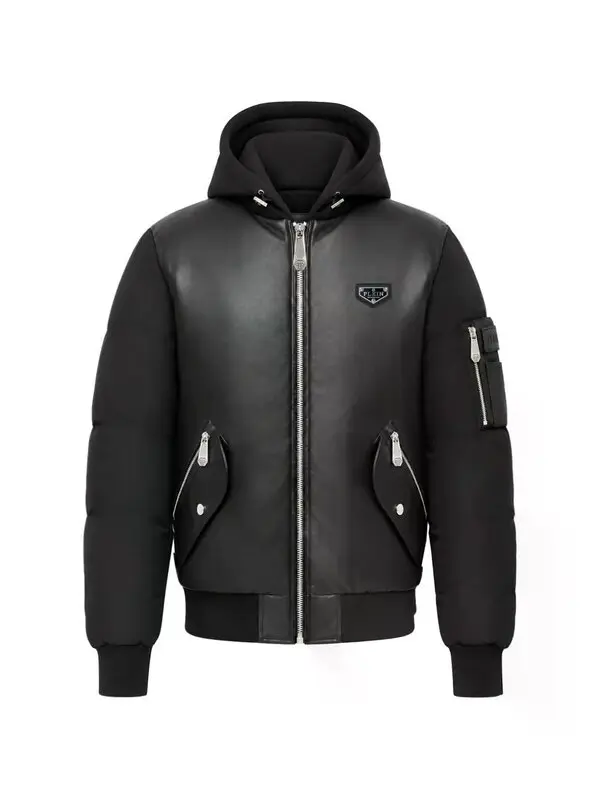 Philipp Plein Eco-leather Nylon Bomber Jacket - Black
