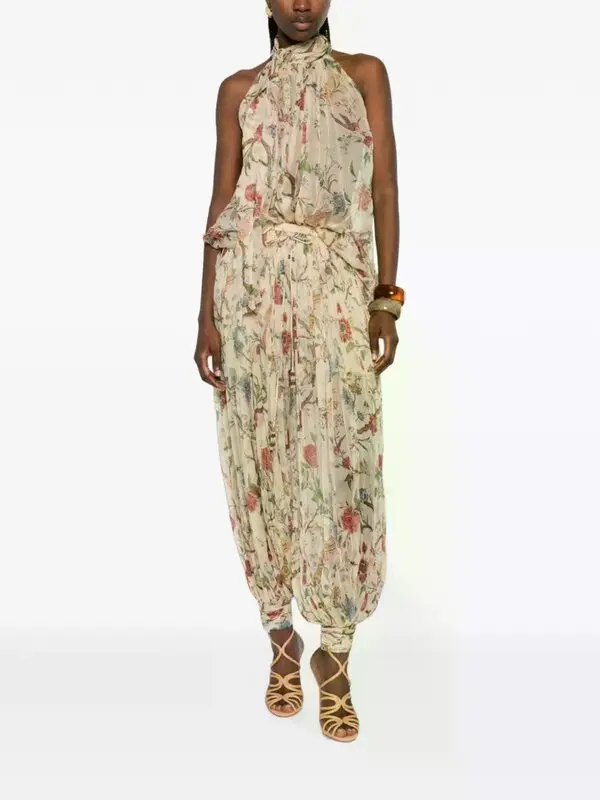 INTO THE EAST Floral-print Tapered Trousers - Neutrals