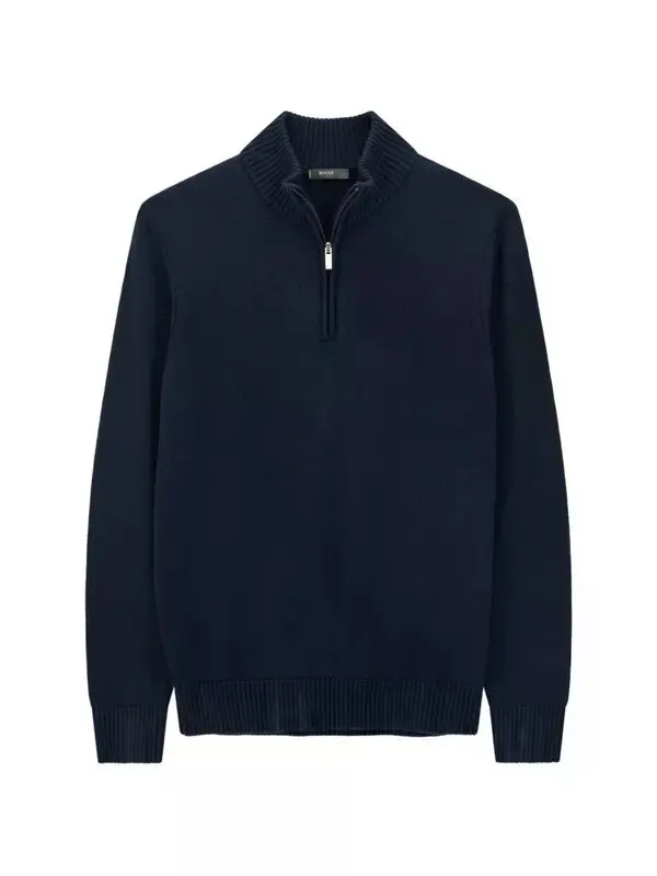 Boggi Milano Roll Neck Jumper Quarter-zip Superfine Merino Wool - Blue