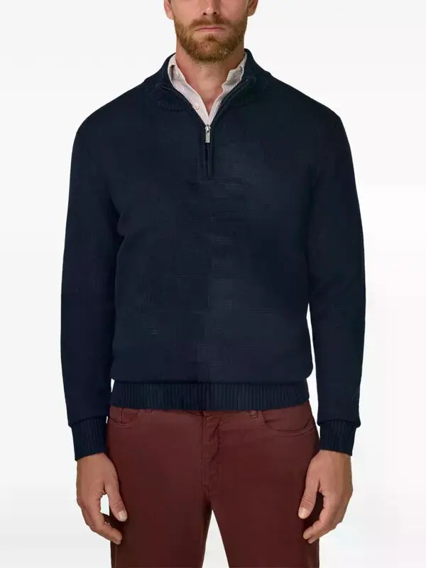 Boggi Milano Roll Neck Jumper Quarter-zip Superfine Merino Wool - Blue