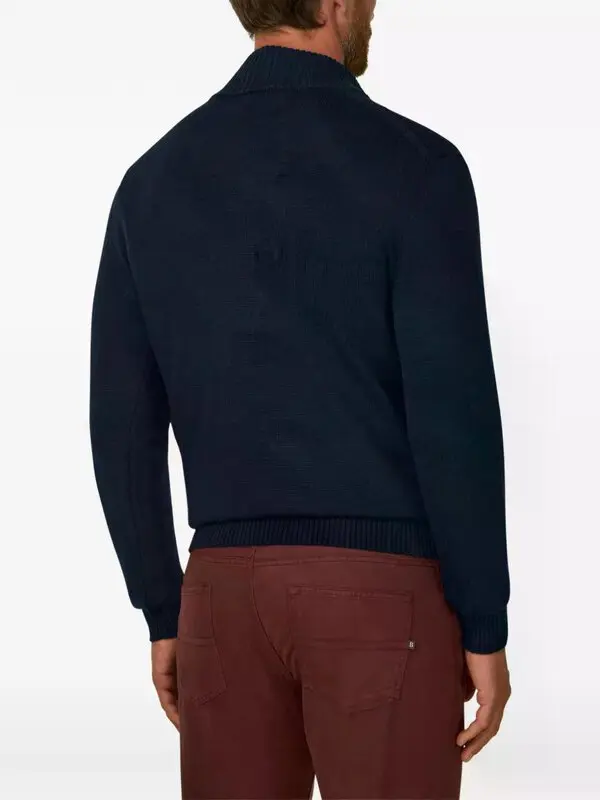Boggi Milano Roll Neck Jumper Quarter-zip Superfine Merino Wool - Blue