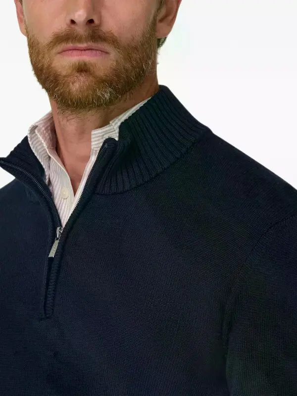 Boggi Milano Roll Neck Jumper Quarter-zip Superfine Merino Wool - Blue