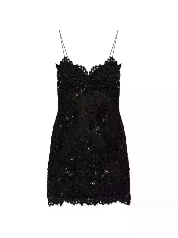 LoveShackFancy Jetta Sequin-embellished Lace-trim Mini Dress