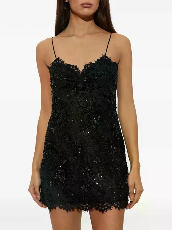 LoveShackFancy Jetta Sequin-embellished Lace-trim Mini Dress