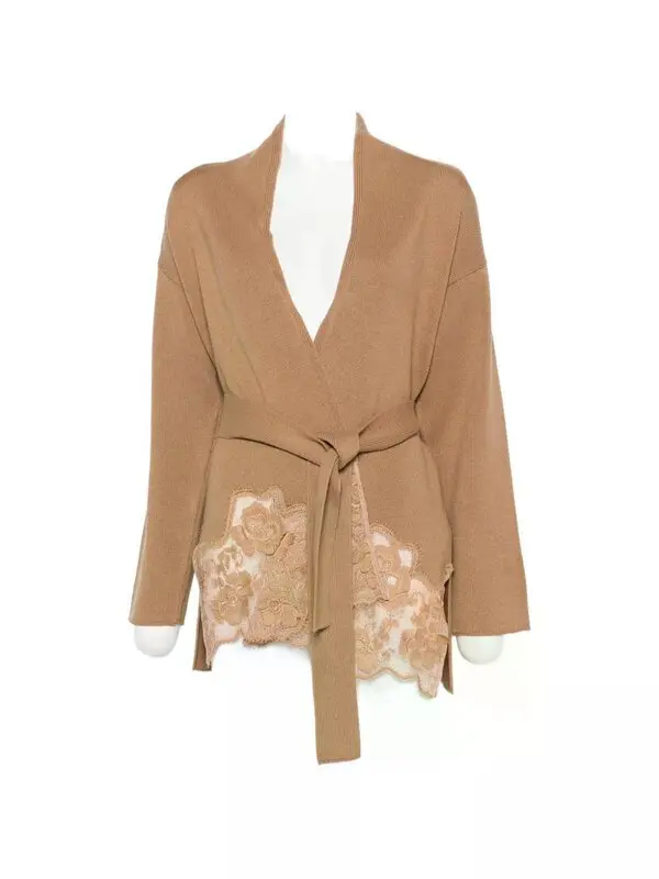Fabiana Filippi Lace-trimmed Belted Cardigan - Neutrals