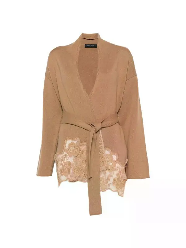 Fabiana Filippi Lace-trimmed Belted Cardigan - Neutrals