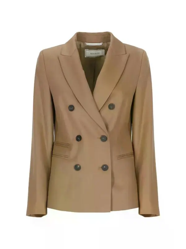 Peserico Double-breasted Virgin Wool Jacket - Brown