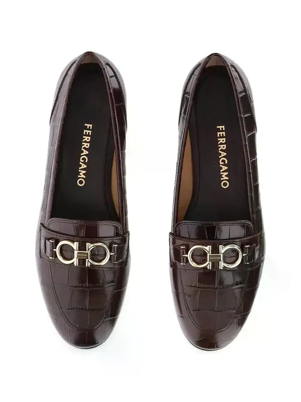 FERRAGAMO Gancini Croc-effect Leather Loafers