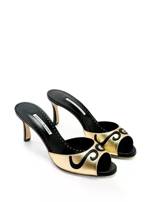 Manolo Blahnik Scroll-applique Leather Heeled Sandals
