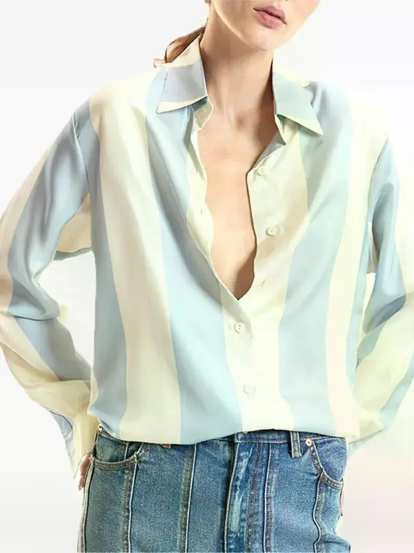 Cynthia Rowley Striped Silk Shirt - Blue