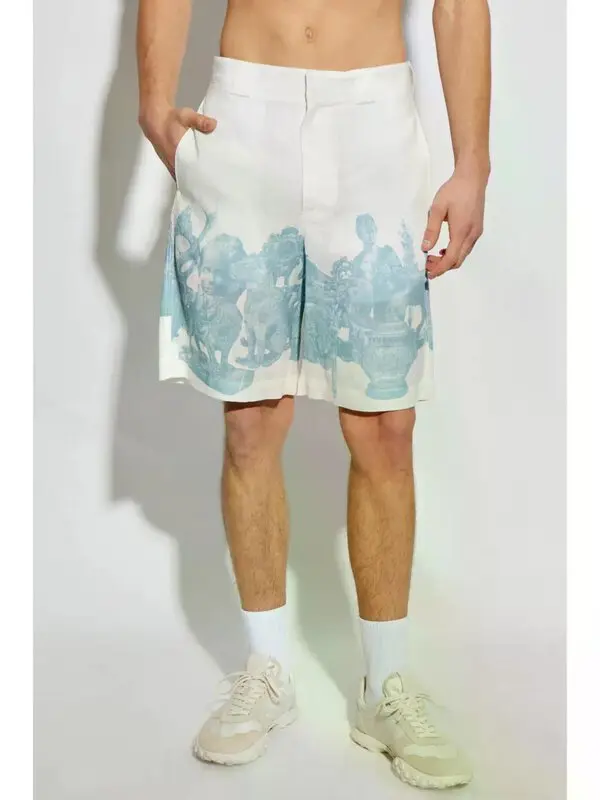 Givenchy Bermuda Shorts In Linen With Hubert Objects Print