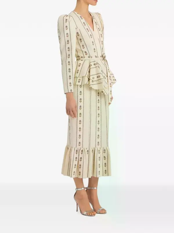MARKARIAN Suri Floral-stripe Fitted Midi Skirt