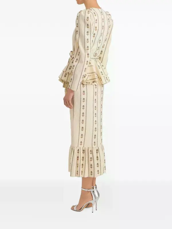 MARKARIAN Suri Floral-stripe Fitted Midi Skirt