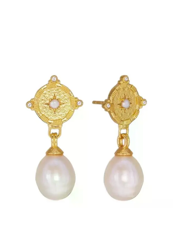 OTTOMAN HANDS Pearl Shield Drop Earrings