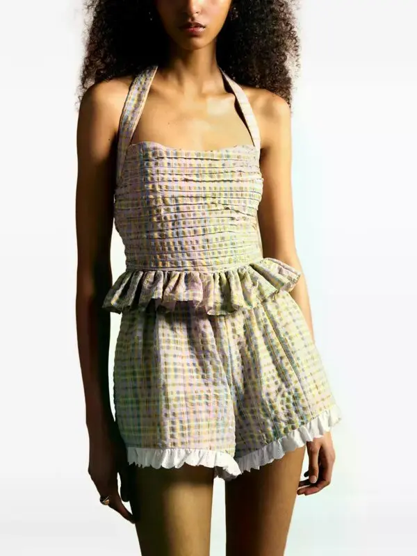 MARKARIAN Ruched Ruffled-hem Halter Top