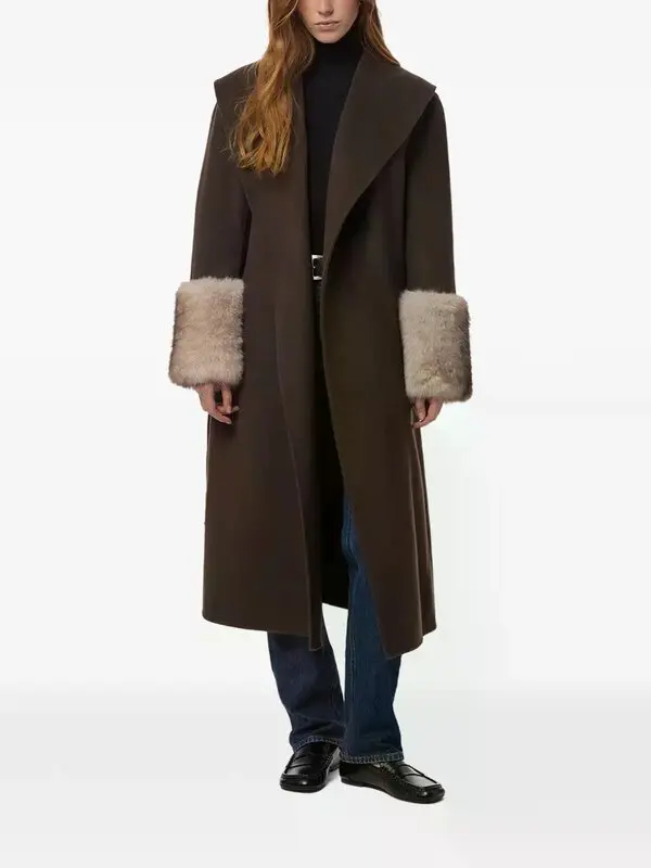 Apparis Jill Faux-fur Trim Belted Single-breasted Coat - Brown