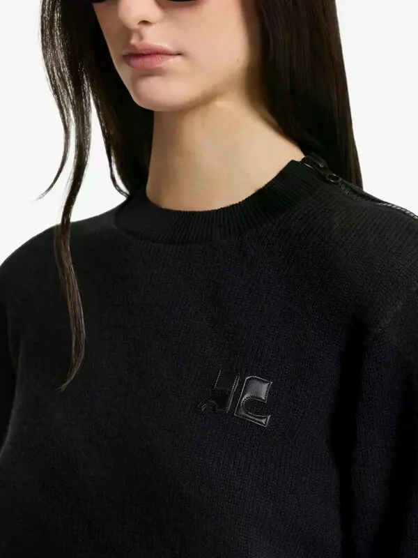 COURREGES Logo-patch Shoulder-zip Sweater - Black