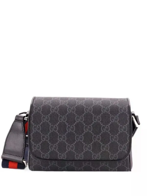 Gucci Web Flap Messenger Bag Gg Coated Canvas Super Mini Shoulder Bag - Black